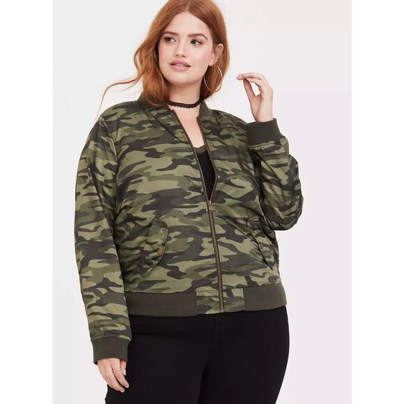 torrid | Jackets & Coats | Torrid Quilted Satin Bomber Jacket Camo ...